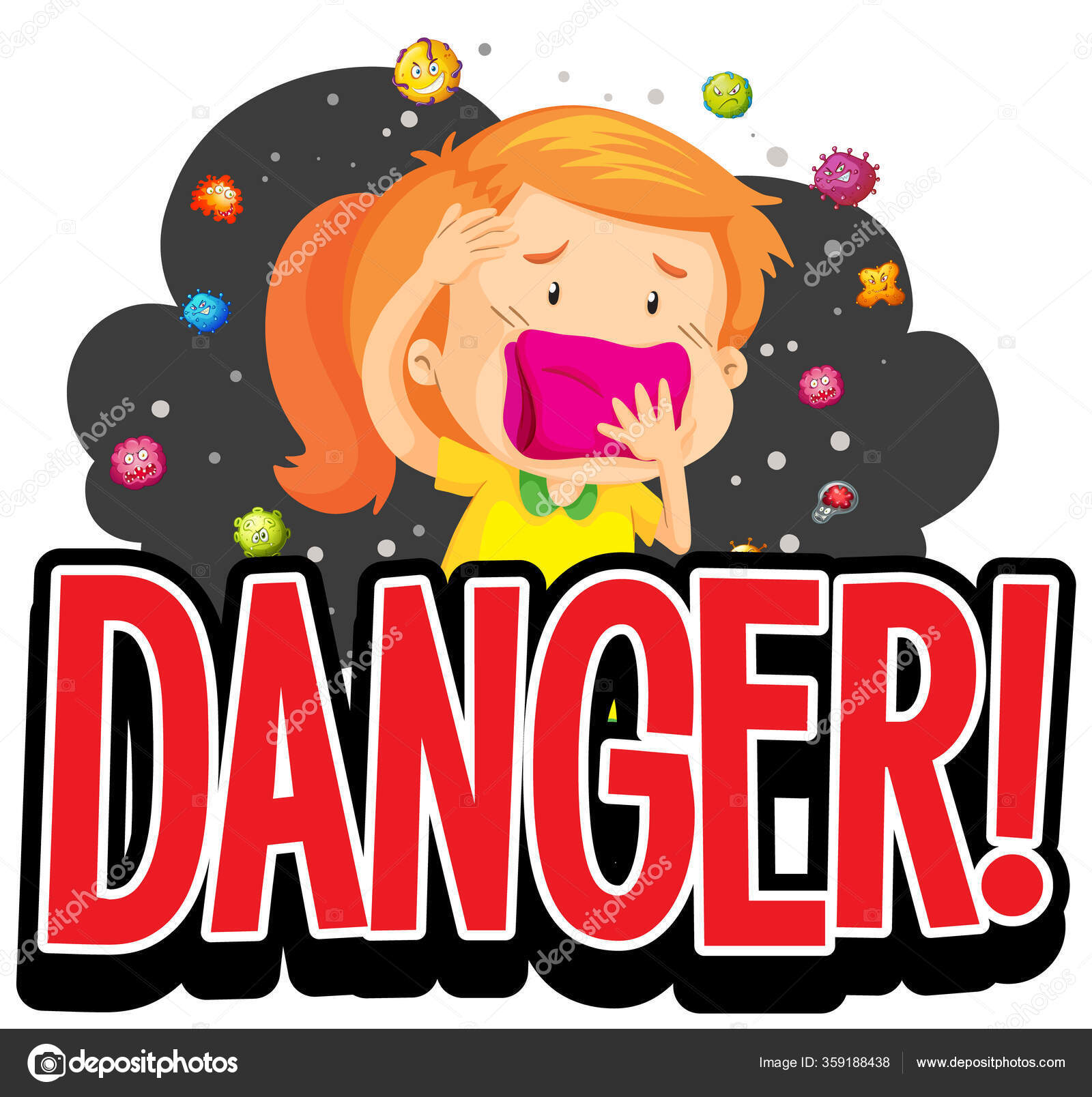 Font Design Word Danger Sick Girl Virus Cells Illustration Stock Vector ...
