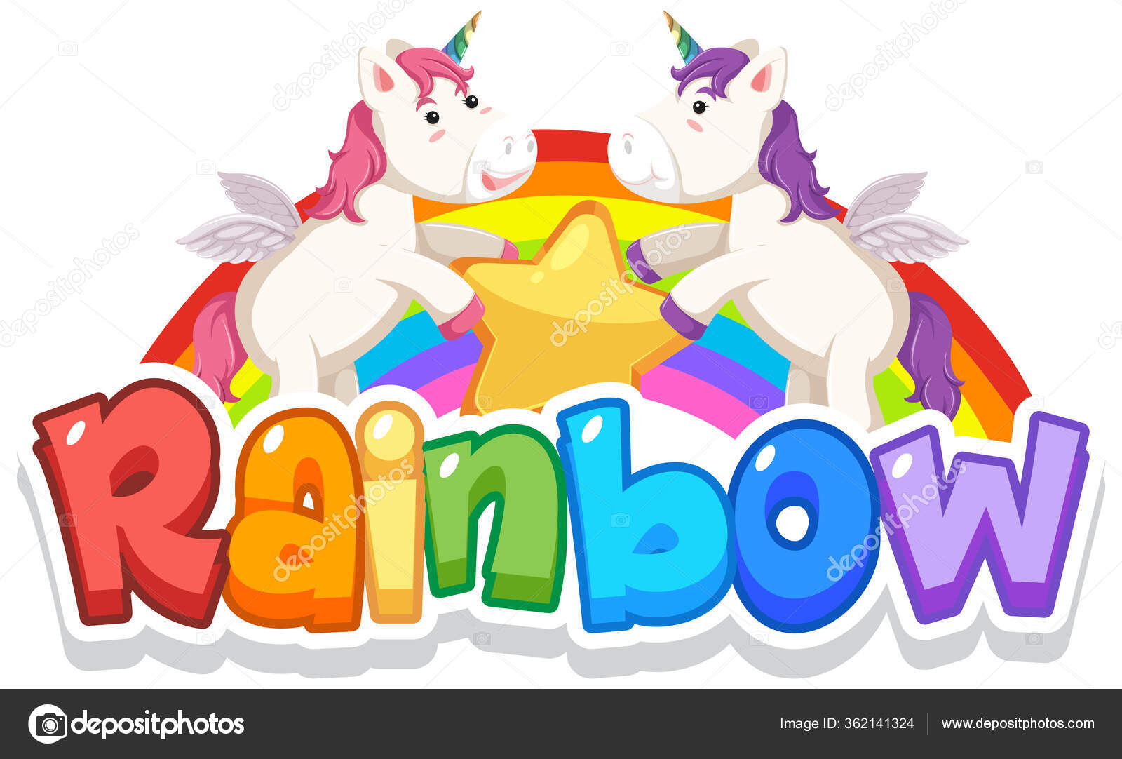 Diseño Fuente Para Palabra Arco Iris Con Arco Iris Cielo Vector de ...