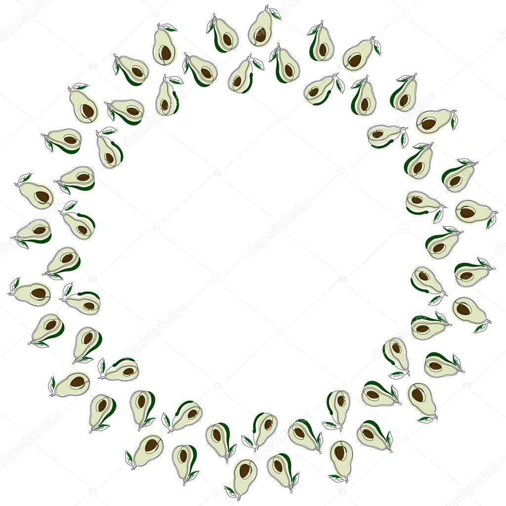Marco redondo de mitades de aguacate dibujadas en estilo de arte en l ...
