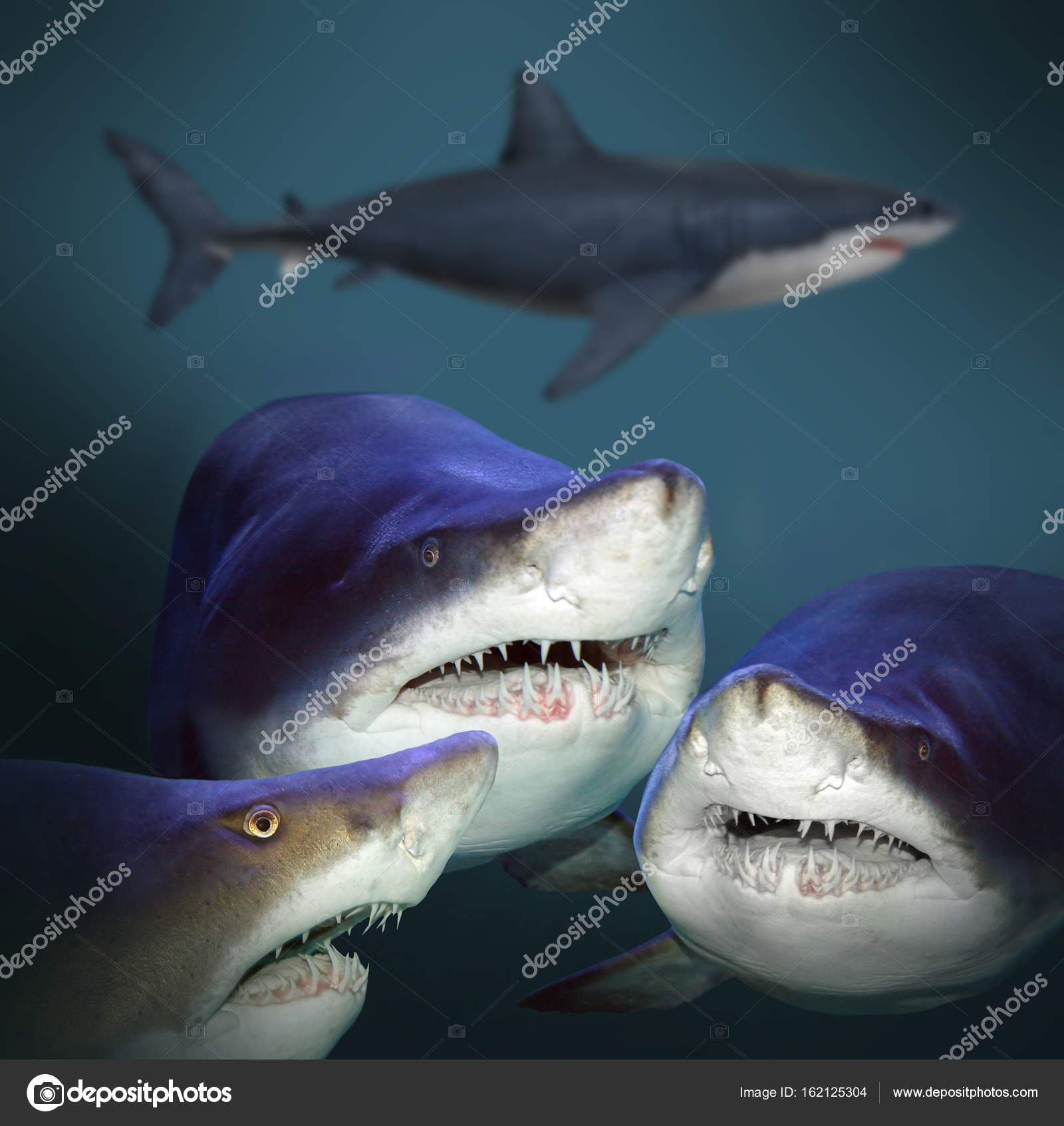 Three sharks waiting for divers and swimmers — Stock Photo © vladvitek ...