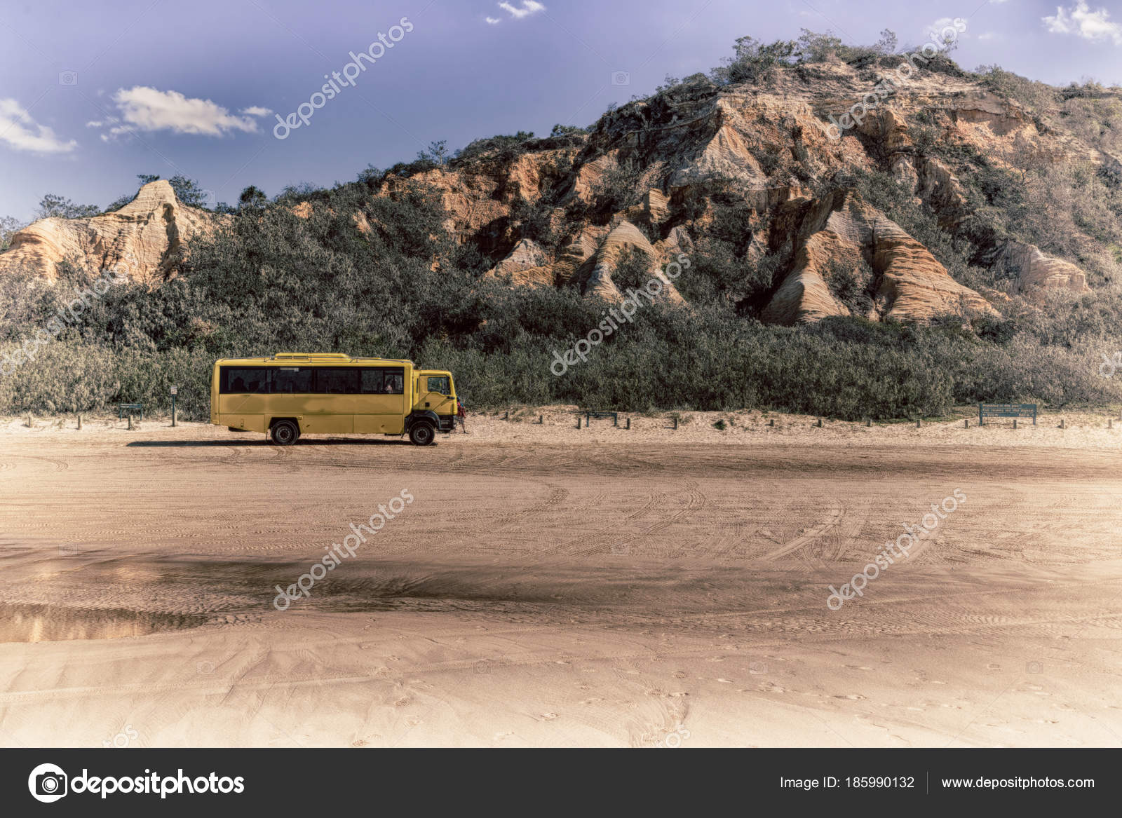 Australia Fraser Island Sand Track Bus Ocean Sky — Stock Photo © lkpro ...