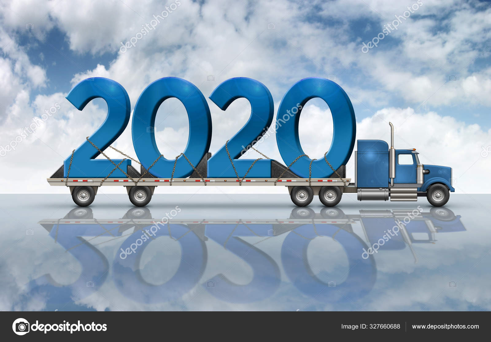 Blue Numbers 2020 On A Flatbed Truck - 3D Illustration — Stock Photo ...
