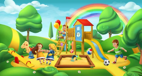 Kids Playing Inside Cartoon