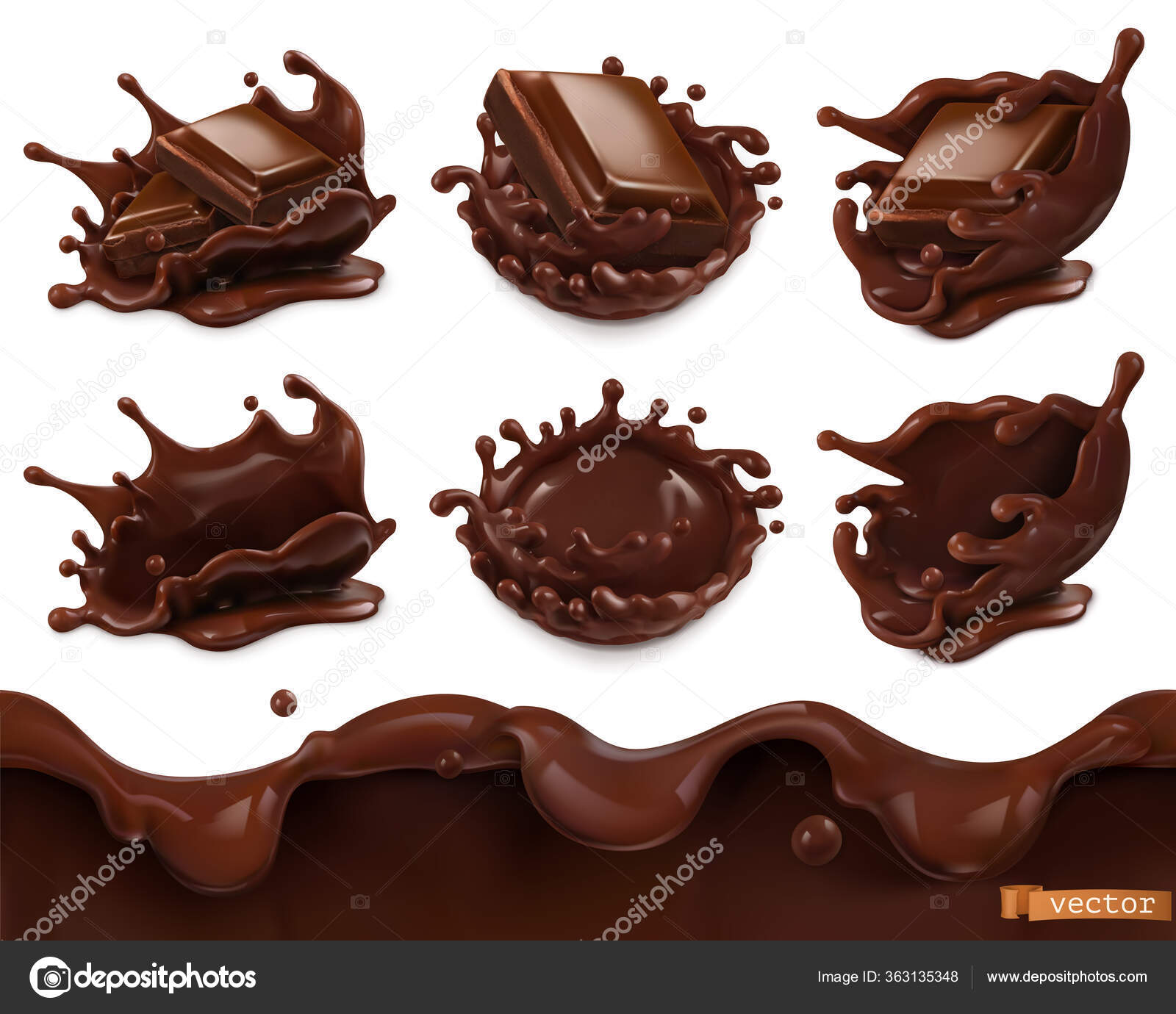 Piece Chocolate Chocolate Splash Seamless Pattern Vector Realistic Food ...