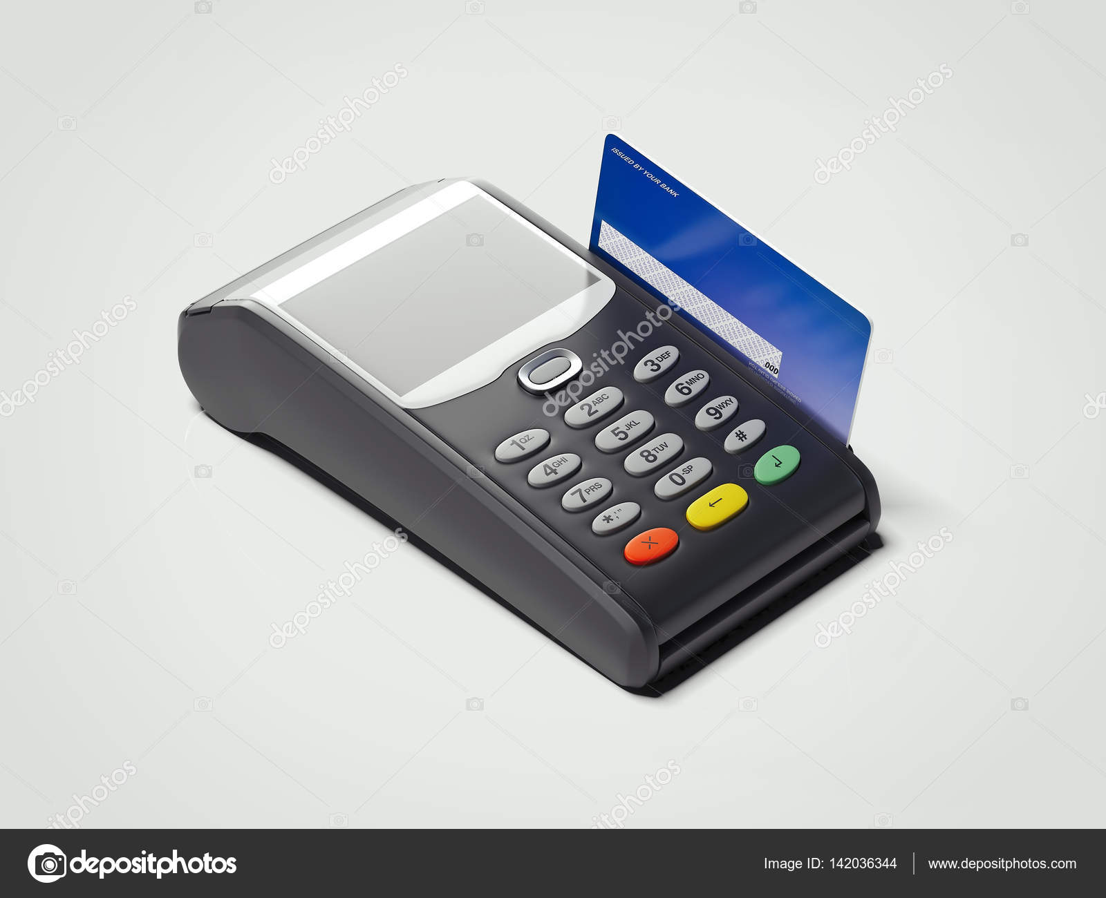 POS portable credit card machine and credit card . 3d rendering Stock ...