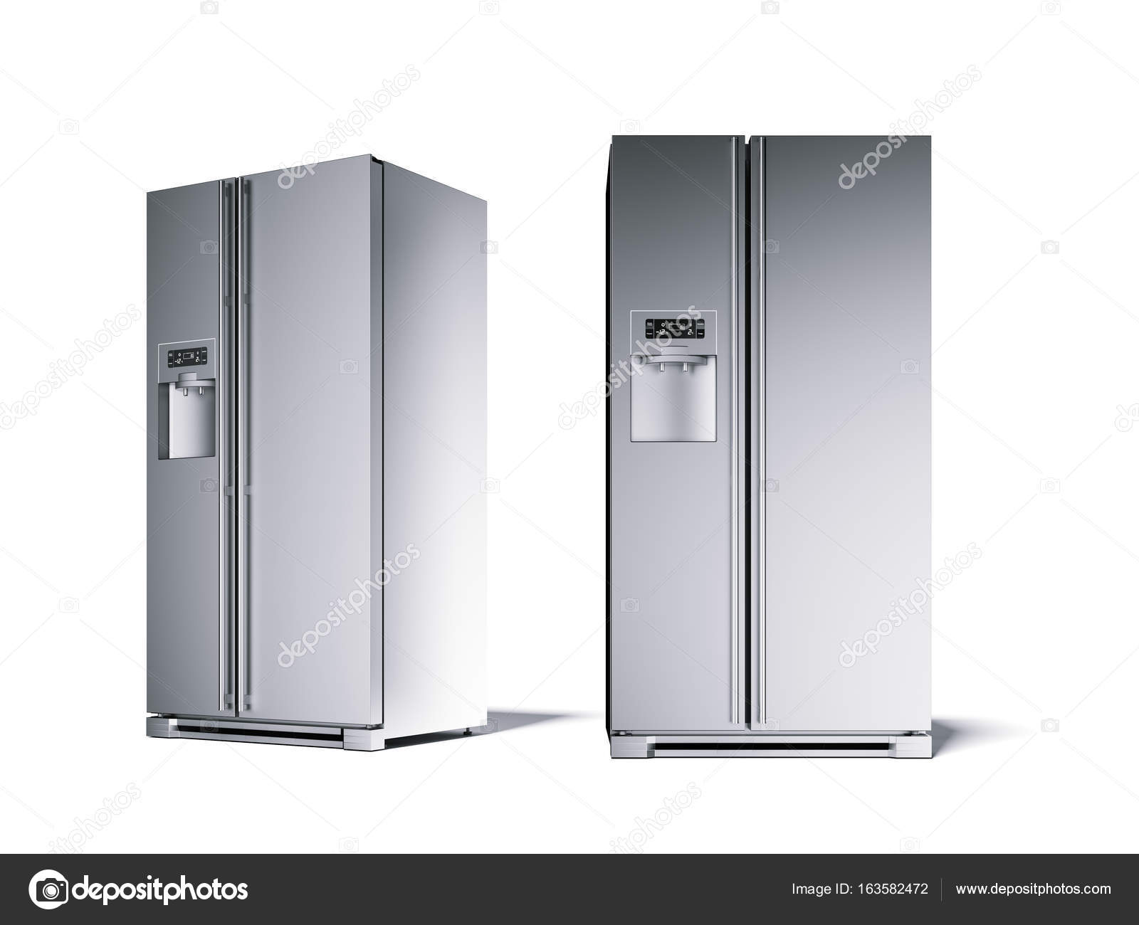 Two silver refrigerator in the white studio. 3d rendering Stock Photo ...