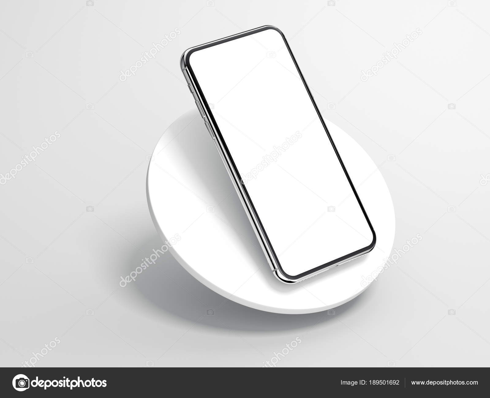 Modern silver smartphone isolated on cylinder. 3d rendering — Stock ...