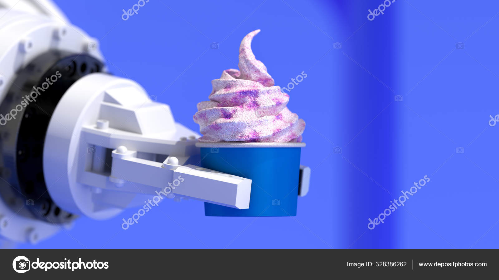 Robotic Mechanic Arm Holding Ice Cream in Bowl. Artificial Intelligence ...