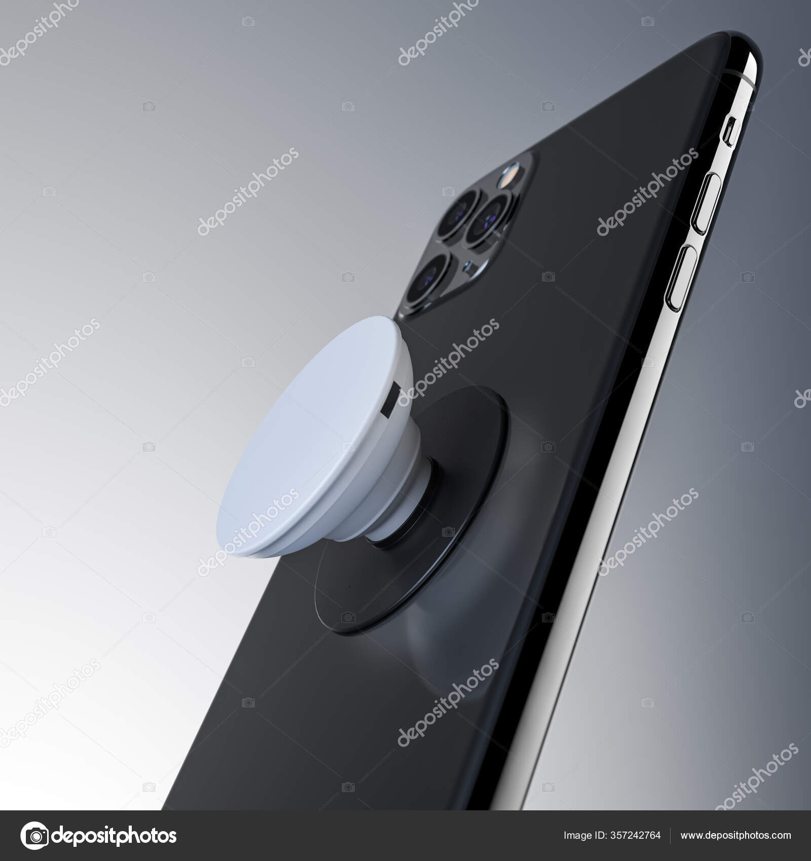 Black Mobile Phone With White Pop Socket On Light Background. 3d ...