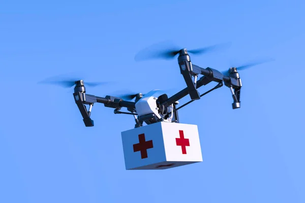 Drone Quadcopter Delivering Medical Package to Patient Via Air ...