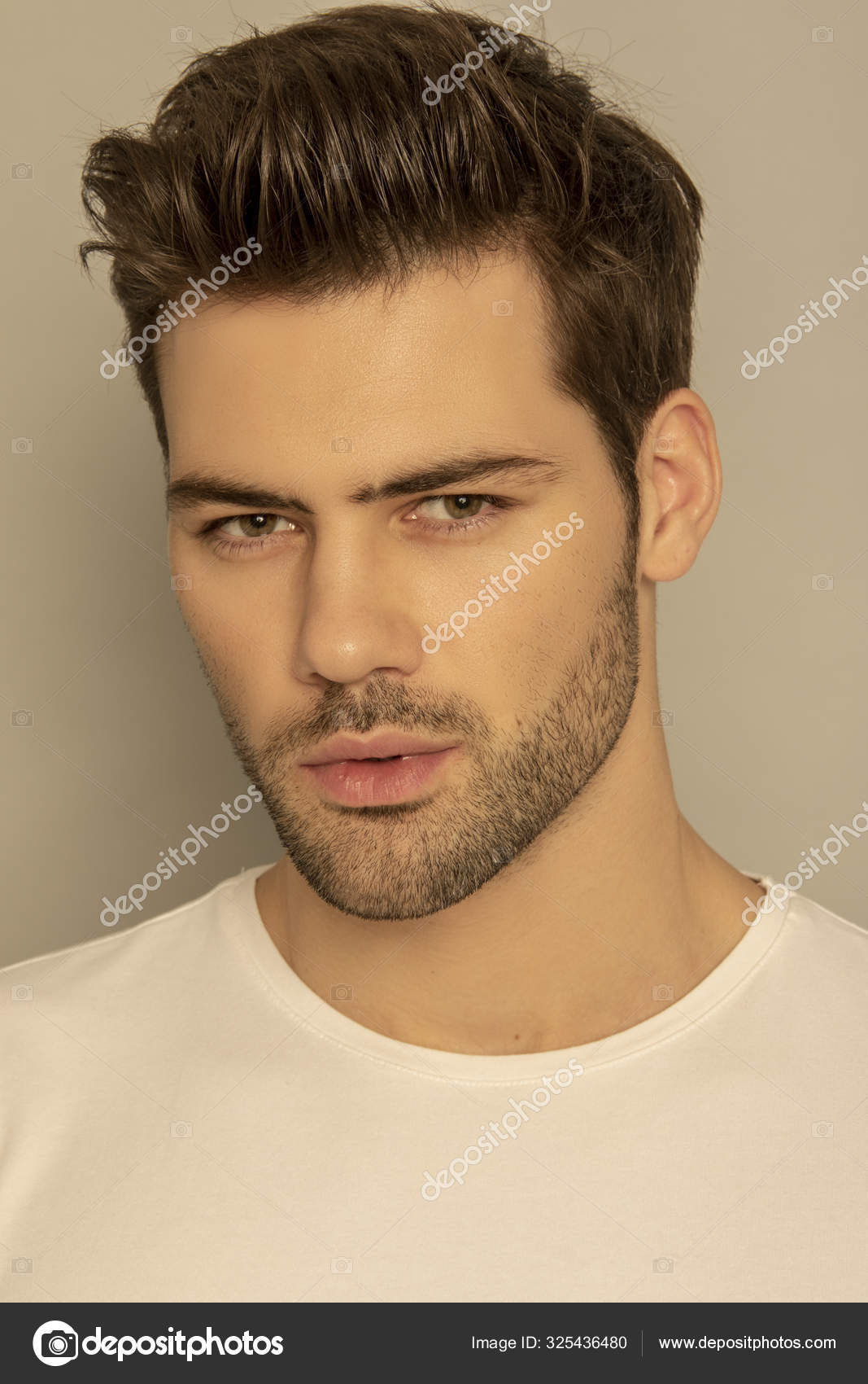 Muscle Strong Face Beautiful Stripped Male Model Portrait White Shirt ...