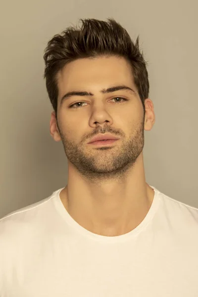 Muscle Strong Face Beautiful Stripped Male Model Portrait Denim Blue ...