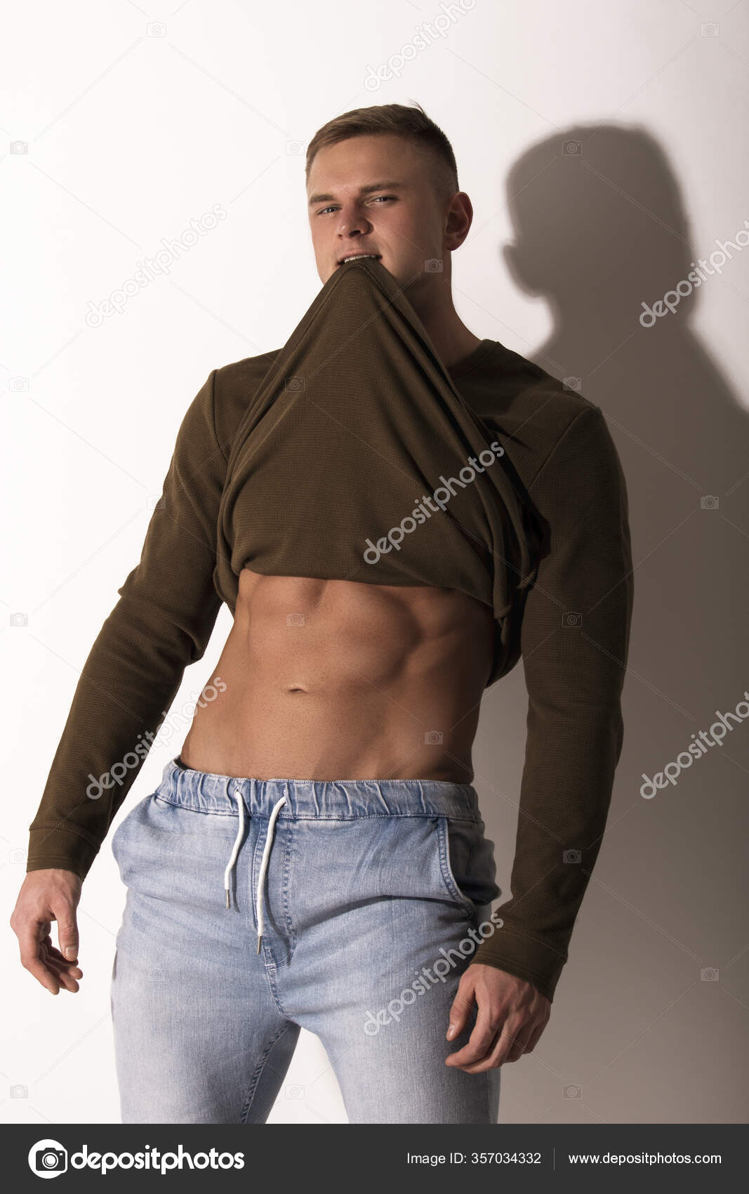 Muscle Strong Beautiful Stripped Male Model Denim Jeans Jumiper Jumper ...