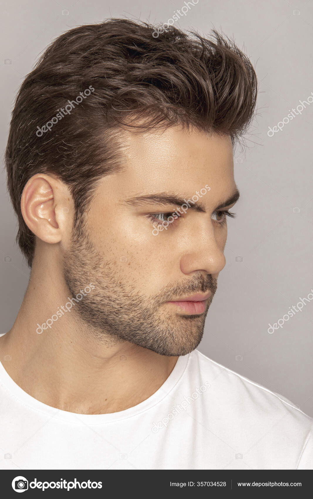 Muscle Strong Face Beautiful Stripped Male Model Portrait Denim Blue ...