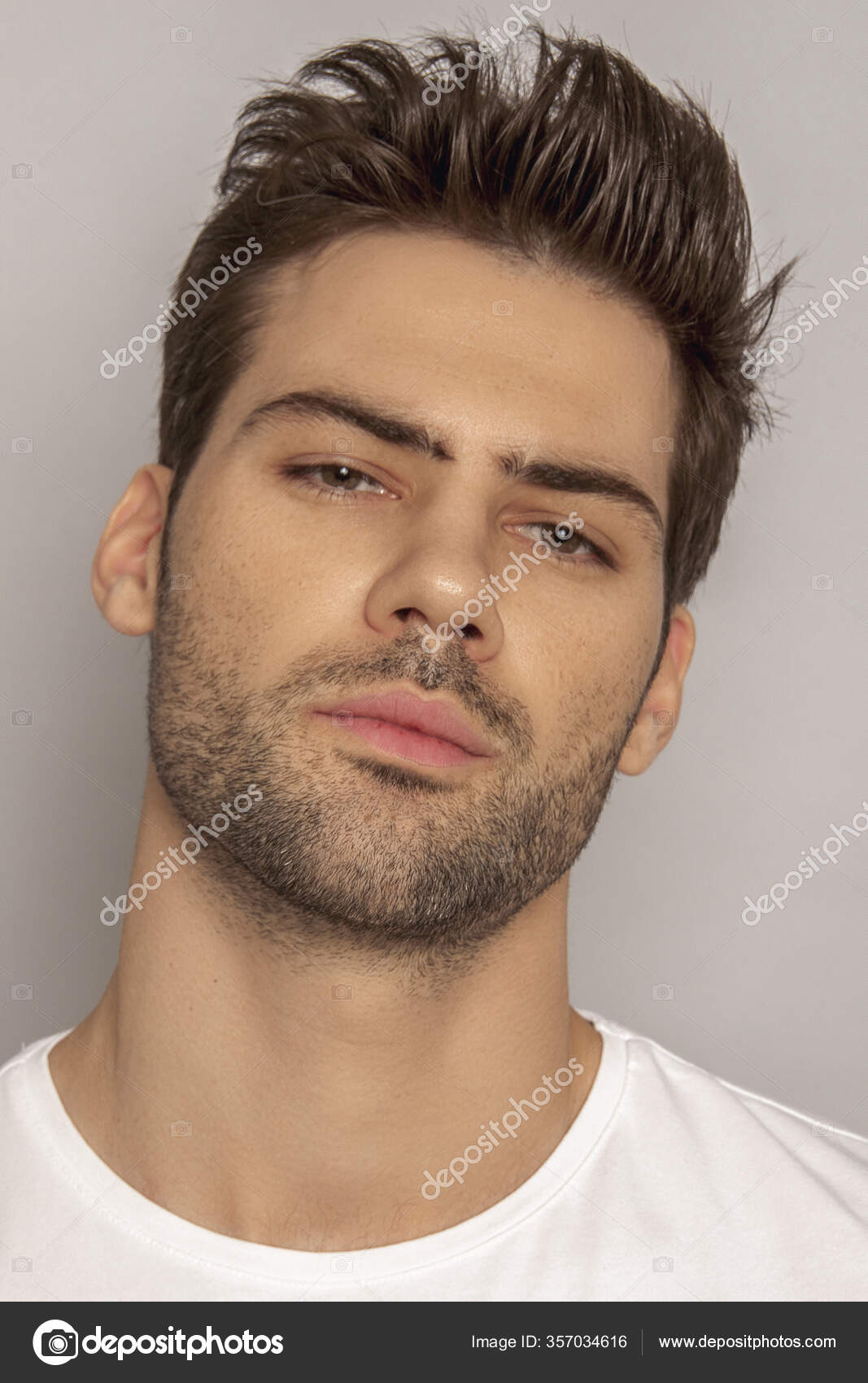 Muscle Strong Face Beautiful Stripped Male Model Portrait Denim Blue ...