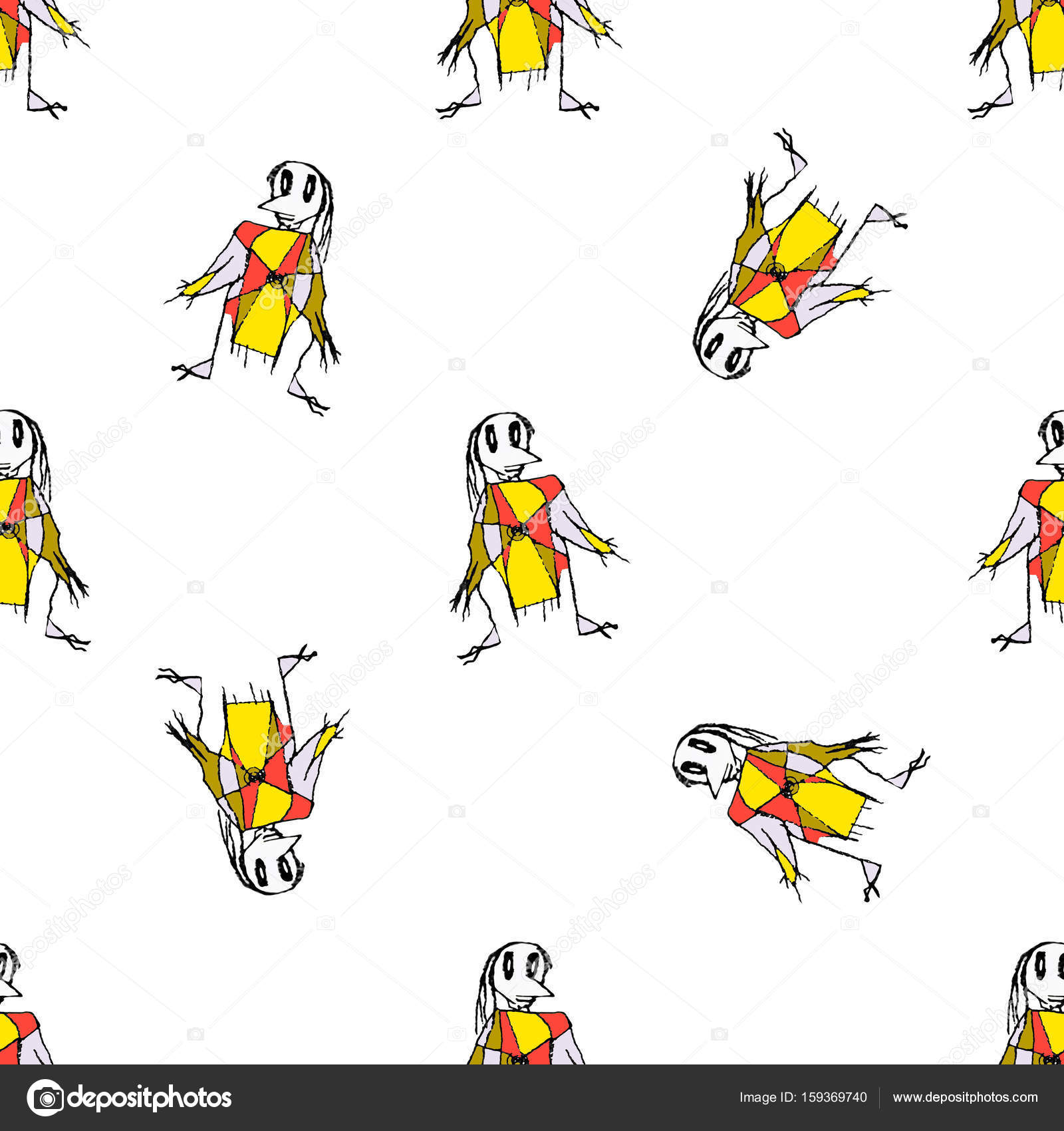 Pencil Drawing Scarecrows Seamless Pattern Design — Stock Photo ...