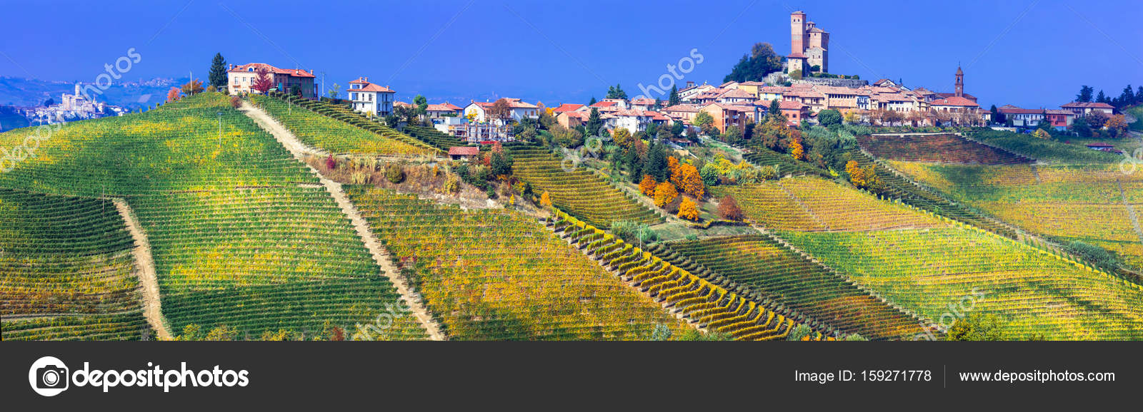 Serralunga d'alba village in Piemonte with vast vineyards. North Italy ...