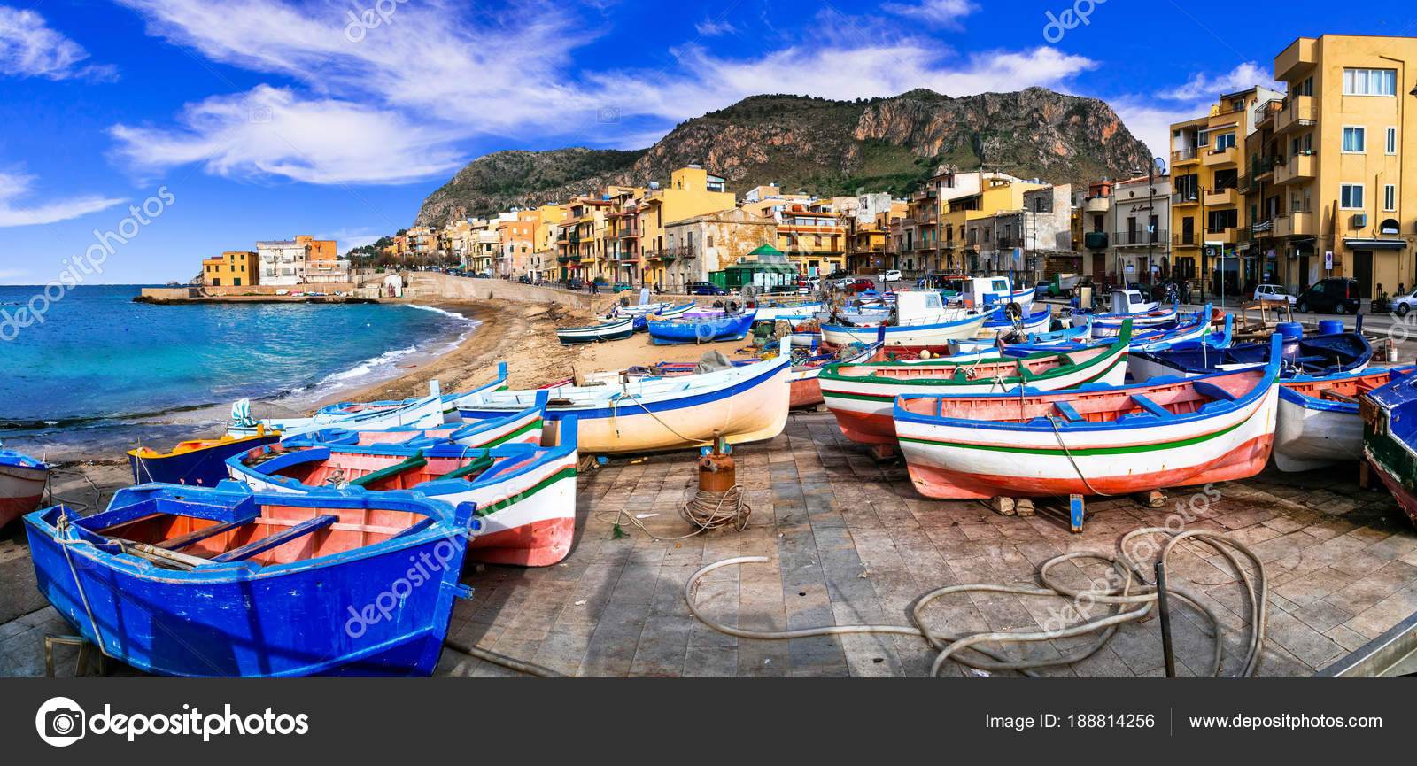 Traditional fishing village Aspra with colorful boats in Sicily. Stock ... Traditional fishing village Aspra with colorful boats in Sicily. Stock ...
