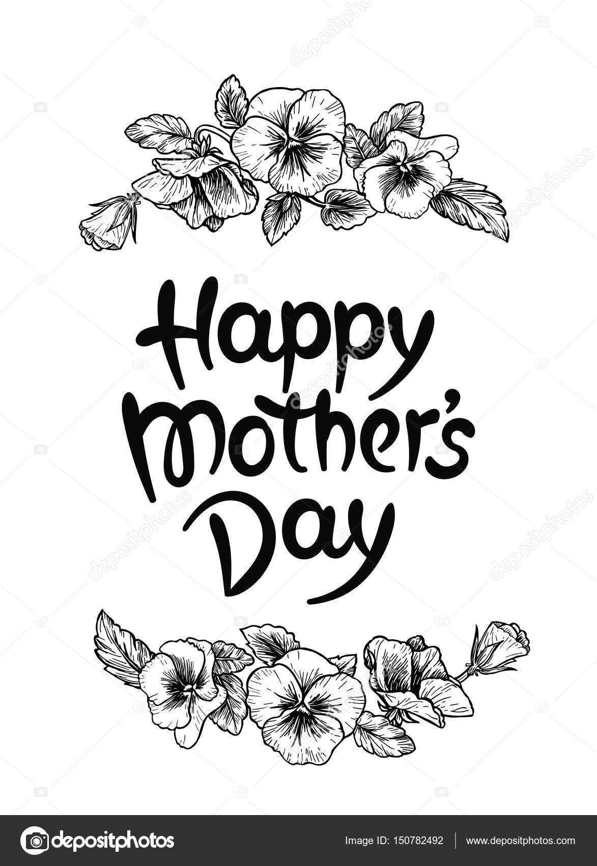 Happy Mothers Day Card Black And White