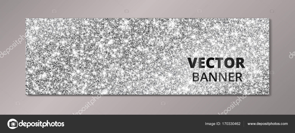 Banner with silver glitter background. Sparkling diamonds, vector dust ...