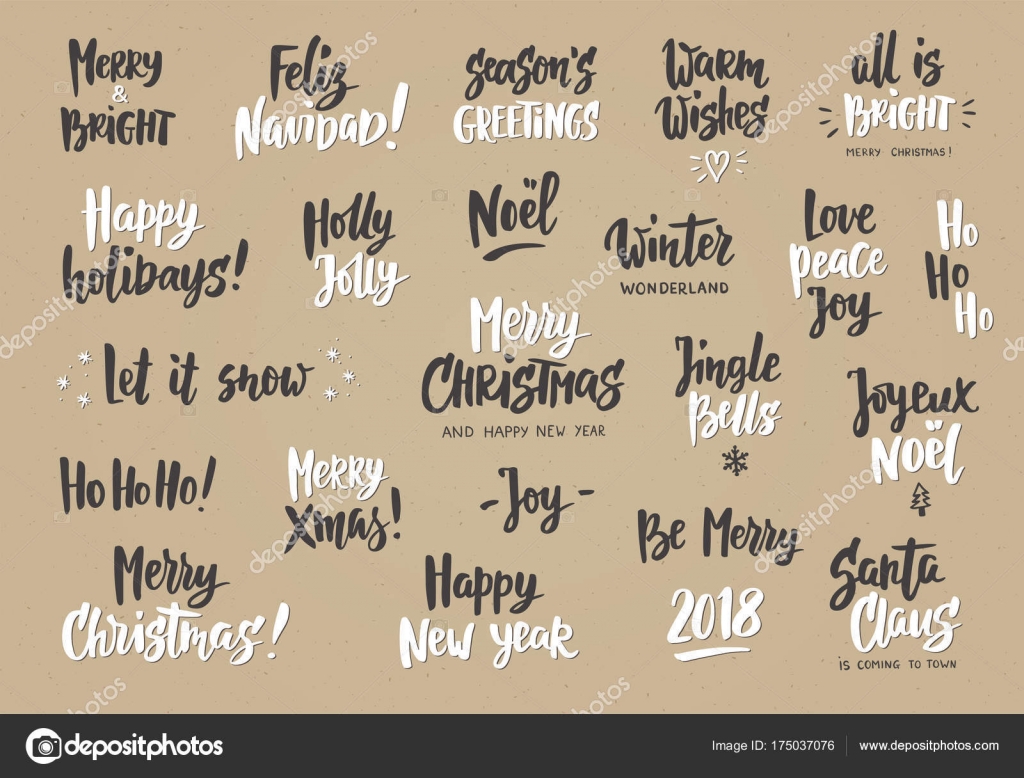 Set of holiday greeting quotes and wishes. Hand drawn text. Great for ...