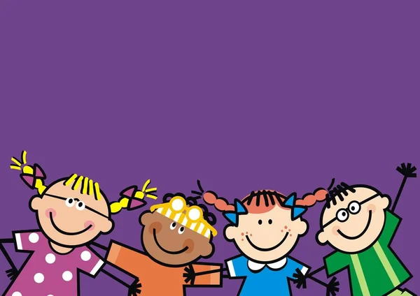 Happy Little Kids Blue Background Conceptual Vector Illustration Stock ...