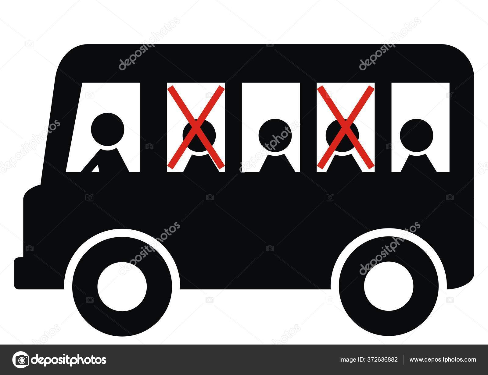Safe Distances People Bus Black Silhouette Vector Icon Stock Vector by ...