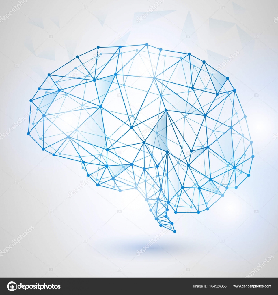 Technology Low Poly Design of Human Brain with Binary Digits Stock ...