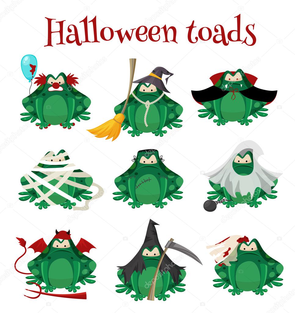 Halloween green toads fashion costume outfits. Cartoon style vector ...