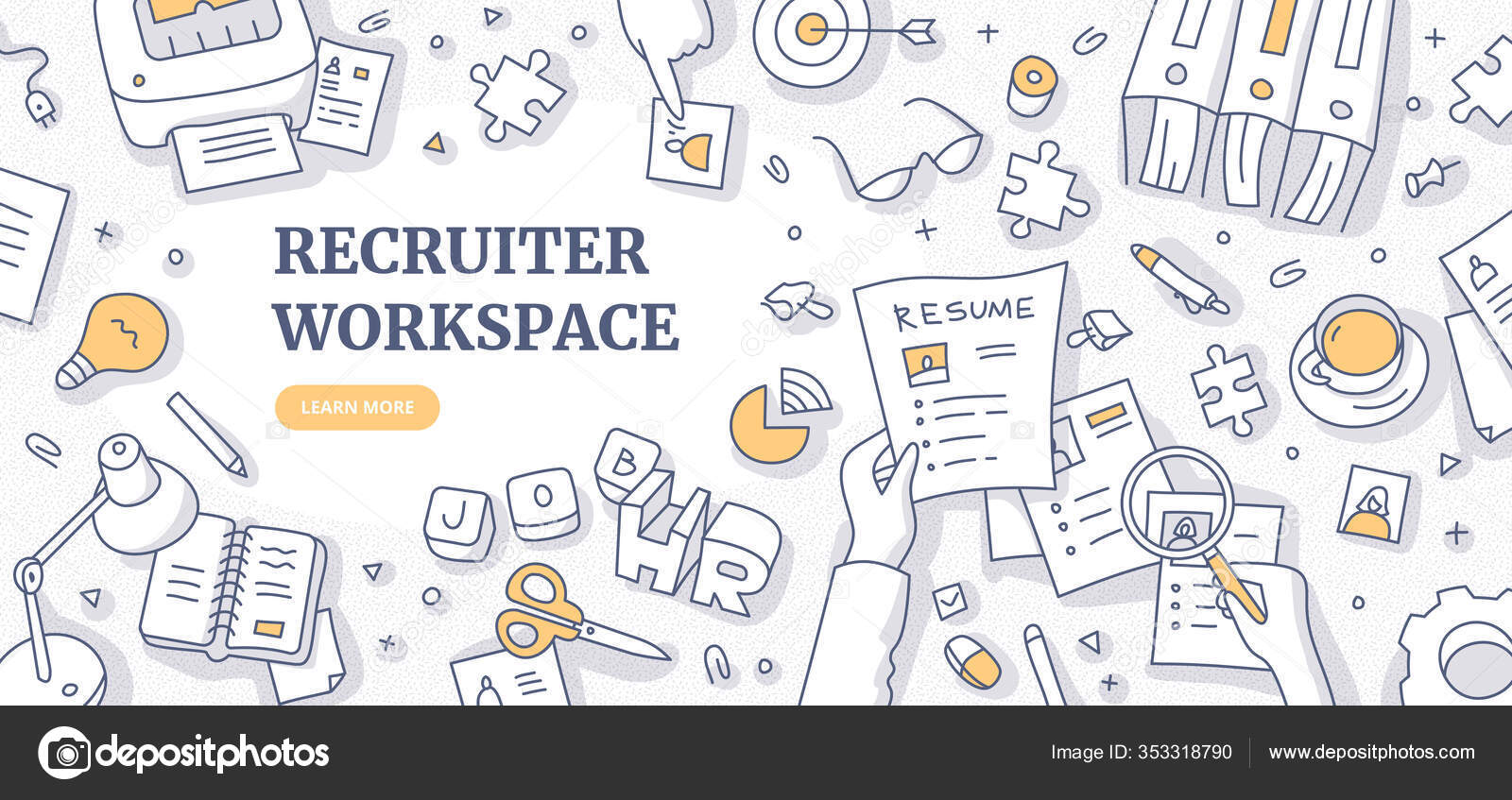Recruiter Workplace Doodle Concept Top View Human Resource Specialist ...