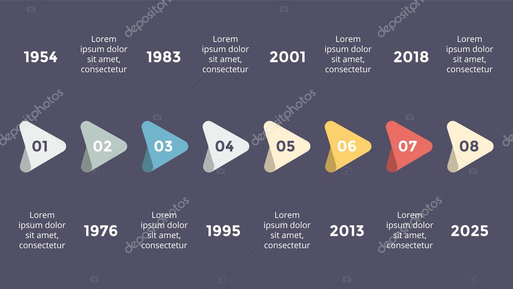 Vector metaball triángulos línea de tiempo infografía, diagrama gráfico ...
