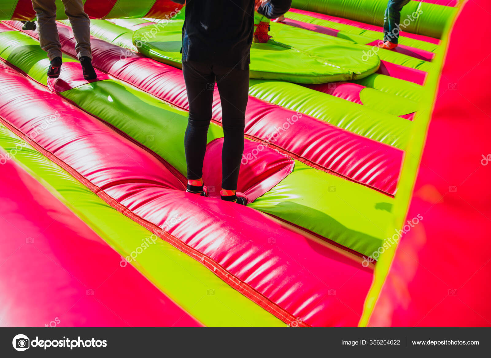 Legs Girl Jumping Energy Bouncing Castle — Stock Photo ...
