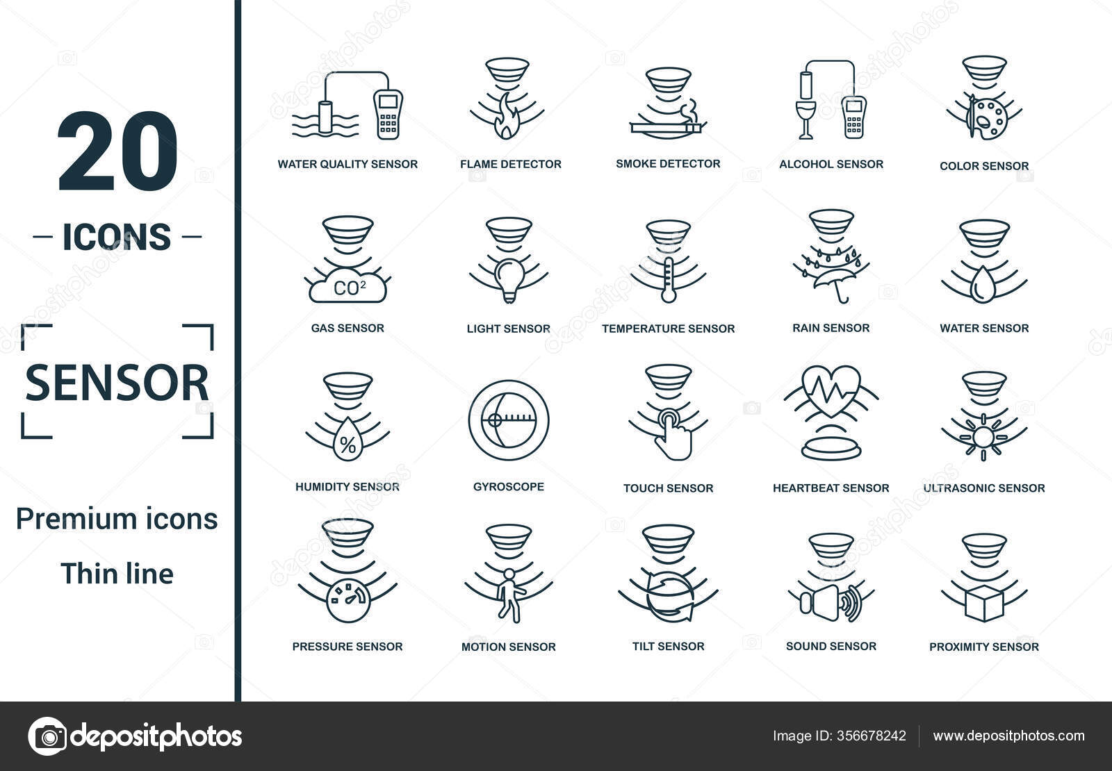 Sensor Icon Set Include Creative Elements Water Quality Sensor Smoke ...