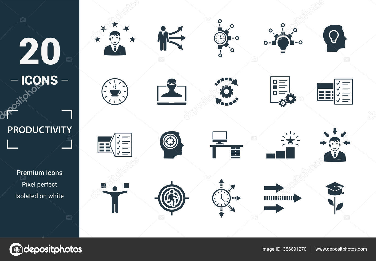 Productivity icon set. Include creative elements skill, time management ...