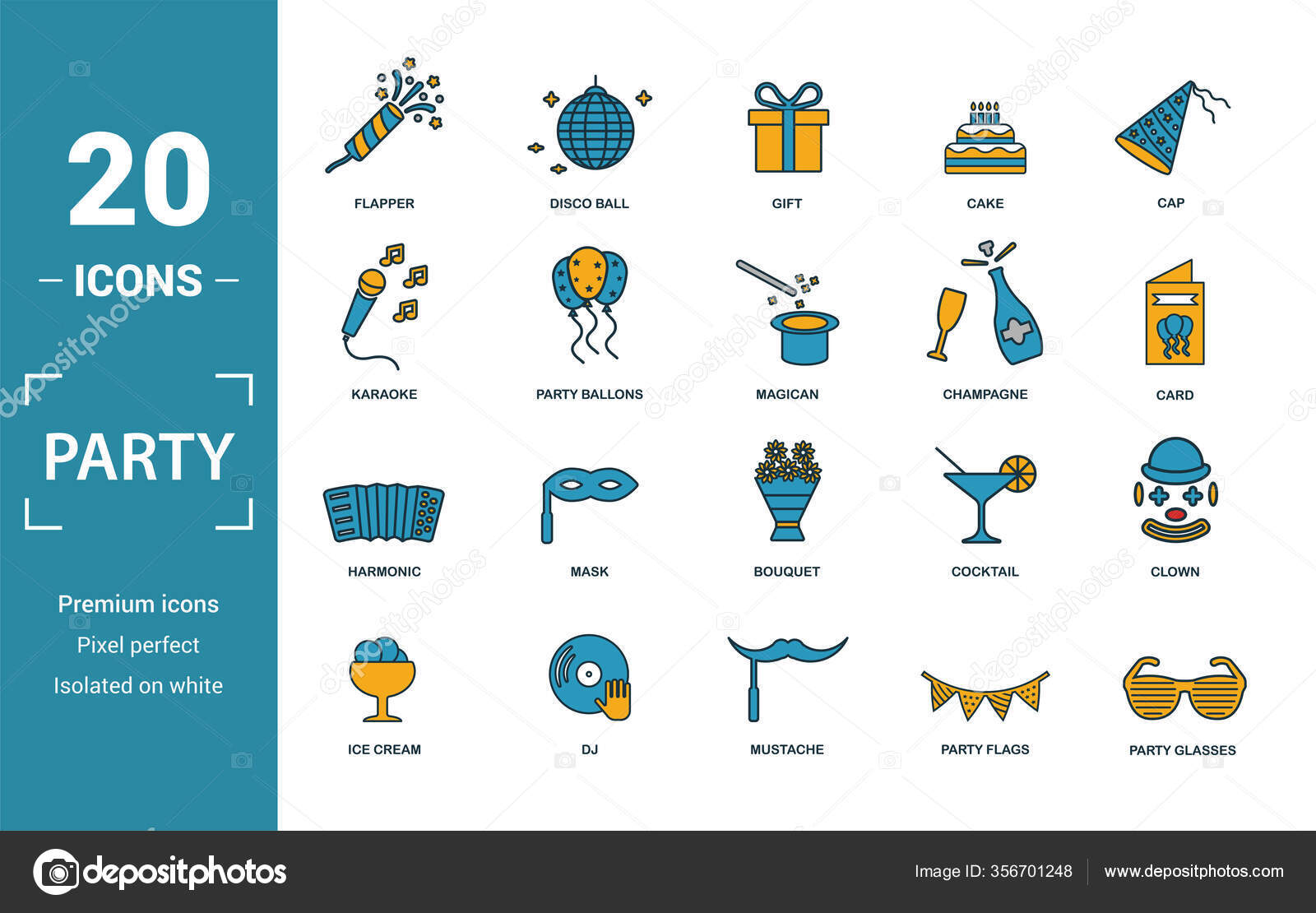 Party Icon icon set. Include creative elements flapper with confetti ...