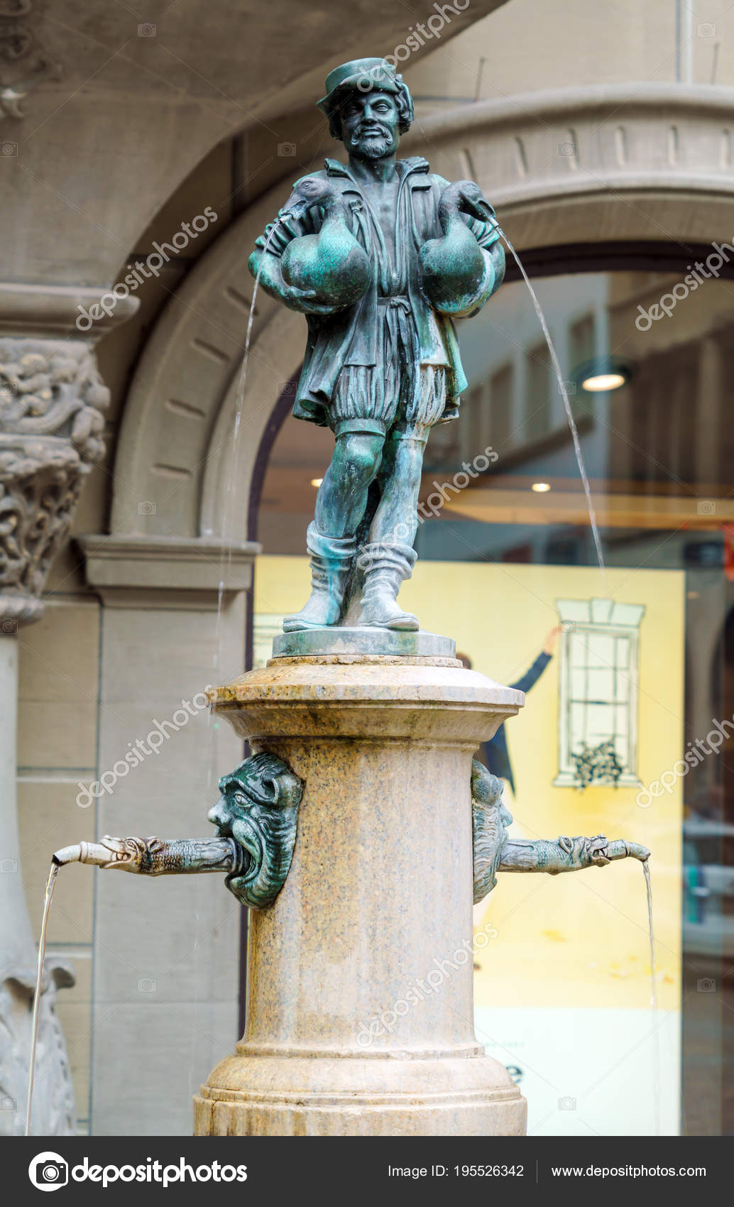 Old goose fountain in old city, Lucerne, Switzerland Stock Photo by ...