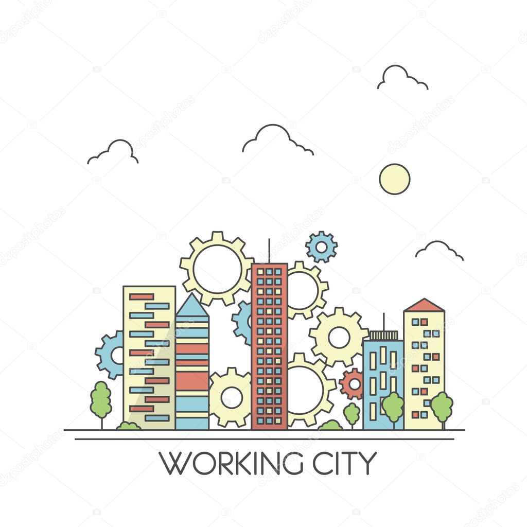 Working city illustration Stock Vector by ©mdesignstudio 126607080