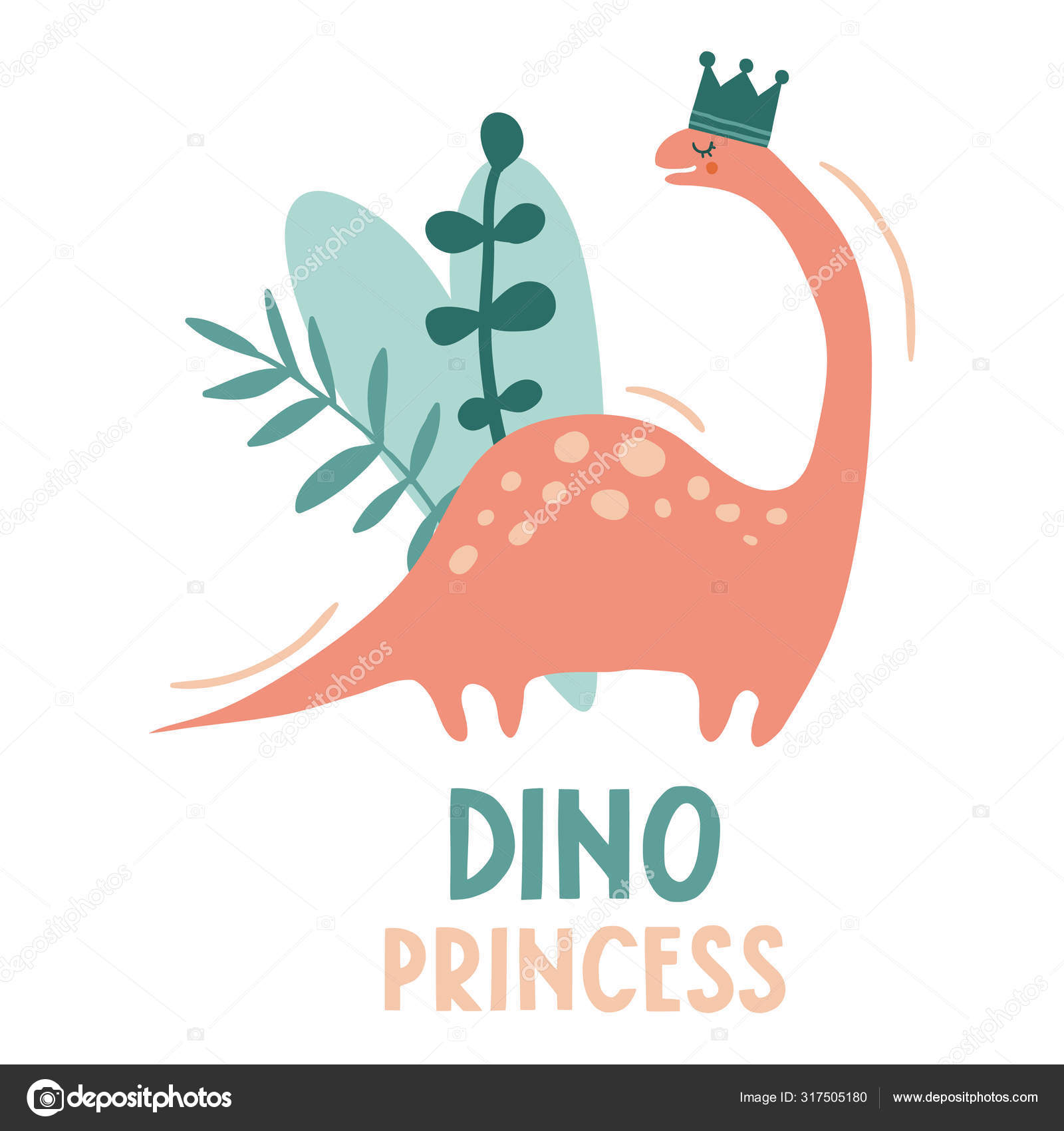 Dino princess. Lovely vector illustration with funny dinosaur gi Stock ...