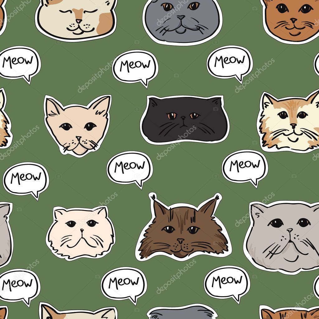 Meow pattern. Different cats breeds. Seamless vector pattern with cats ...
