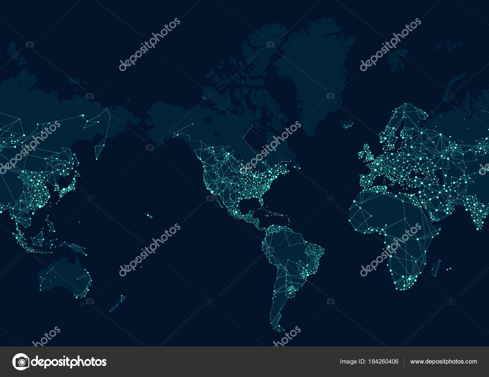 Communications Network Map World Centered American Continent Stock ...