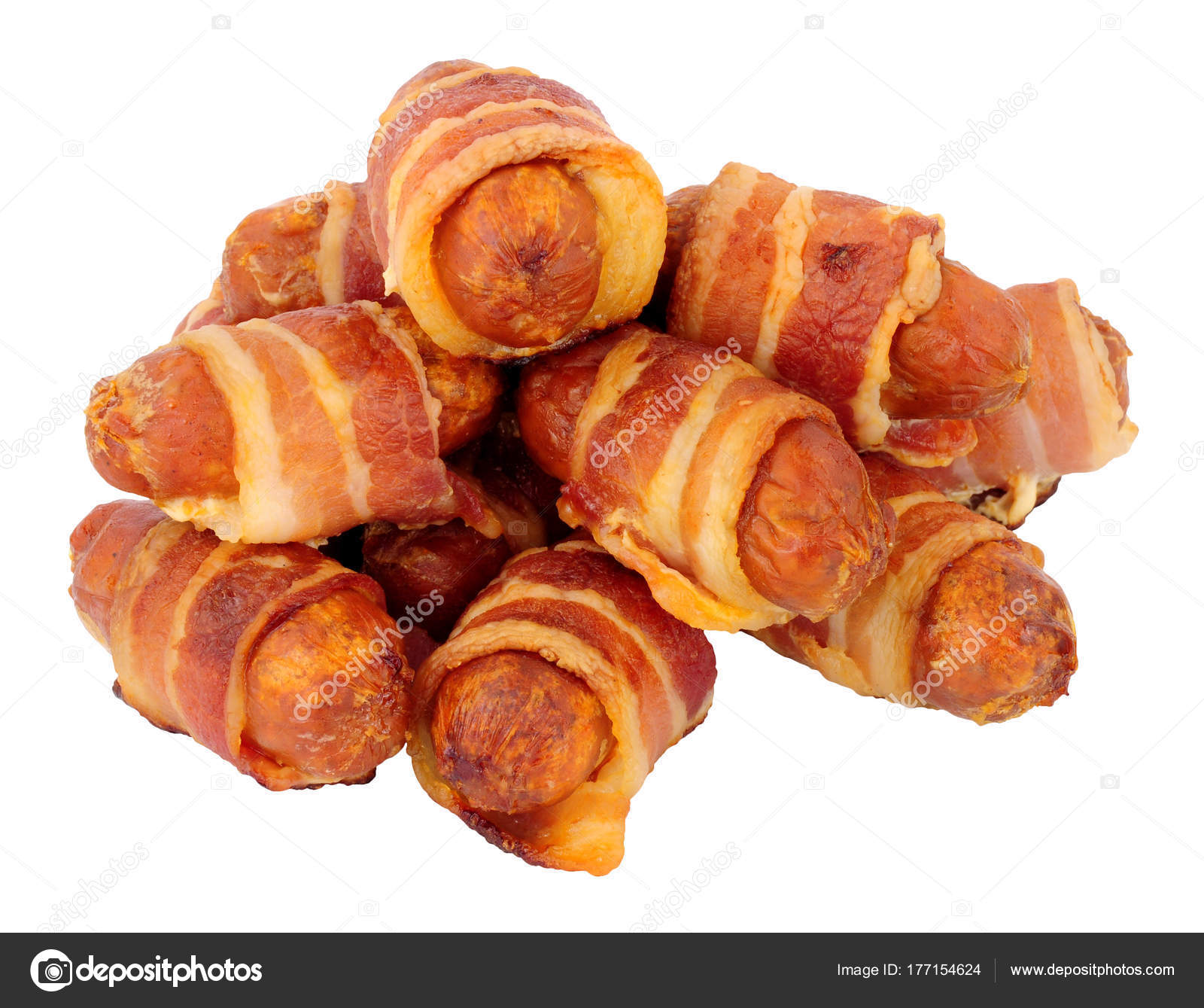 Grupo Pequeños Chorizos Cerdo Mantas Aisladas Sobre Fondo Blanco — Foto ...