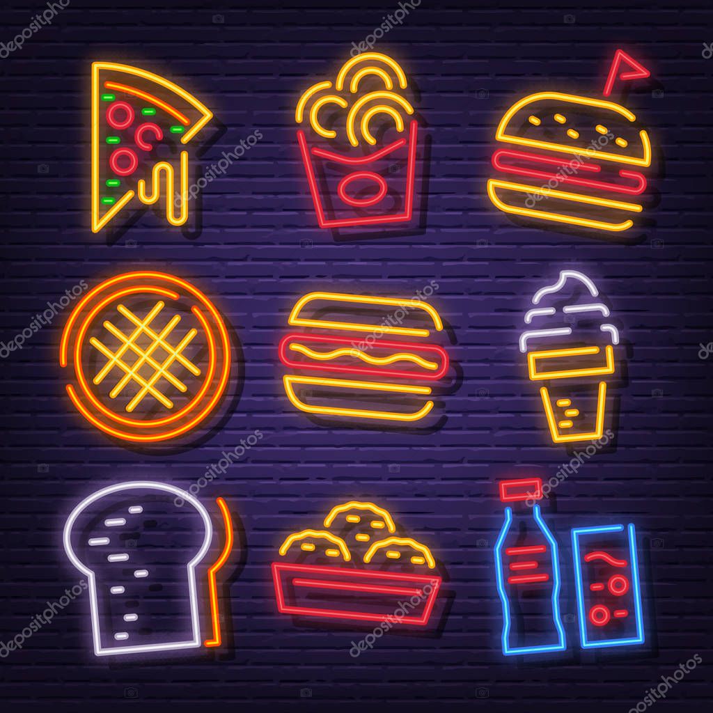 Iconos de letrero de neón de comida rápida Vector de stock por ©tulpahn ...