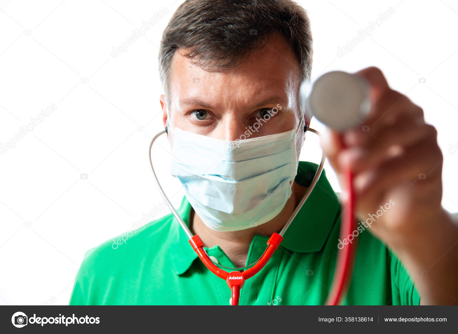 Doctor Nurse Stethoscope Respirator Protect Corona Virus — Stock Photo ...