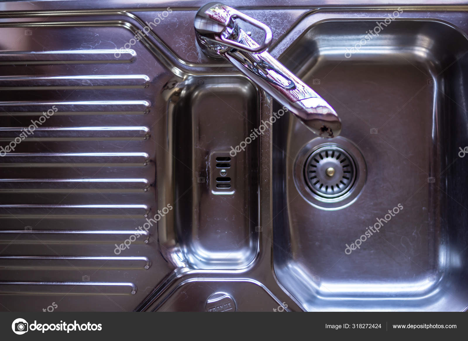Top View Kitchen Sink Concept Clean Chrome Sink Modern Kitchen Stock ...