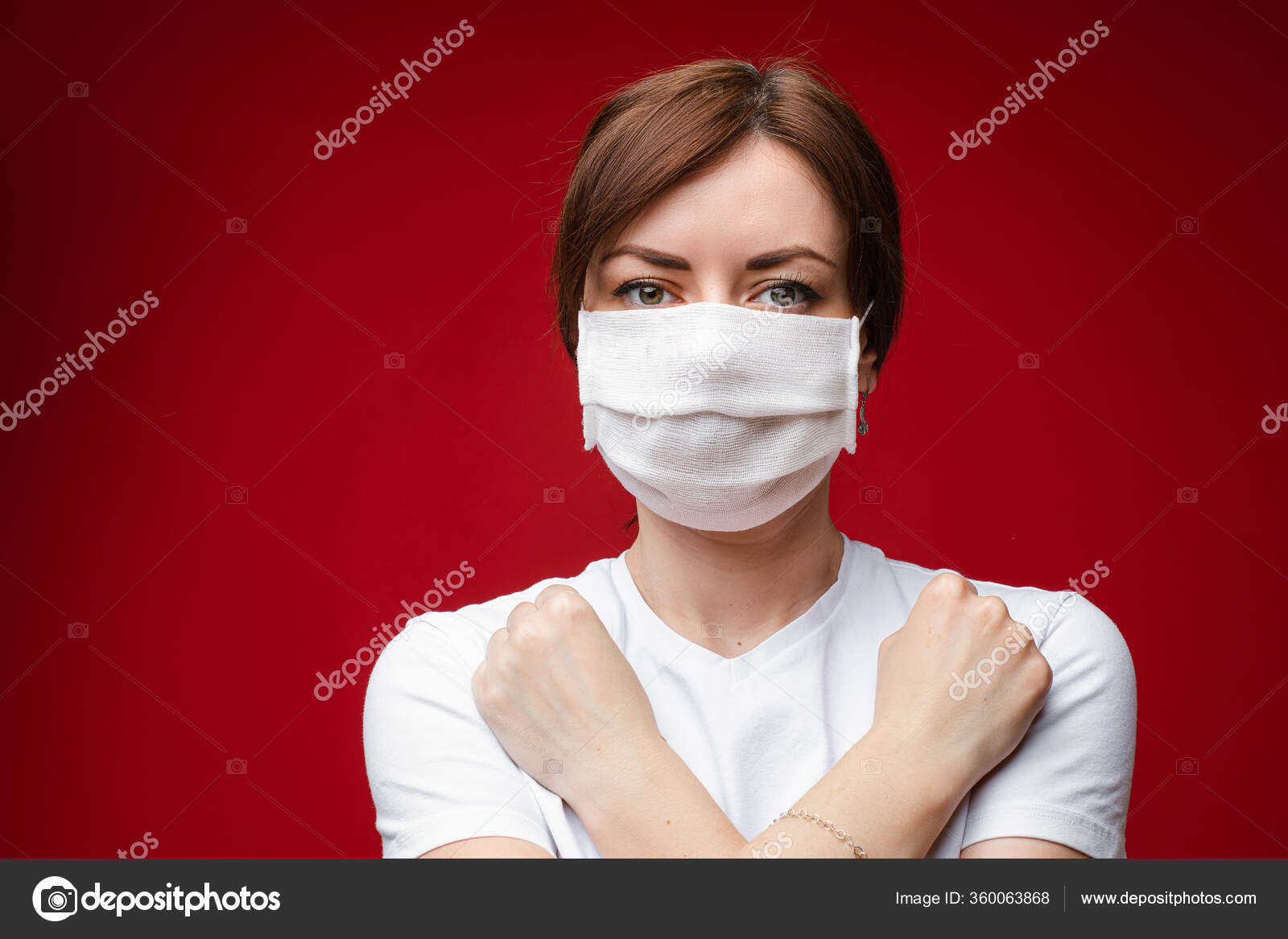 Woman in aseptic mask with crossed arms on her chest. Stock Photo by ...