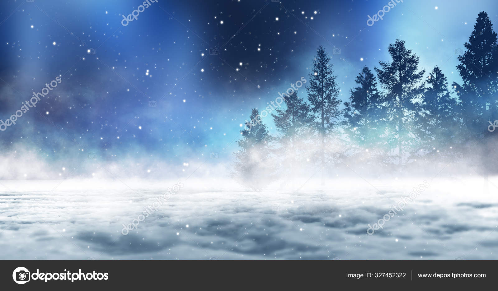 Snow Trees Background Night
