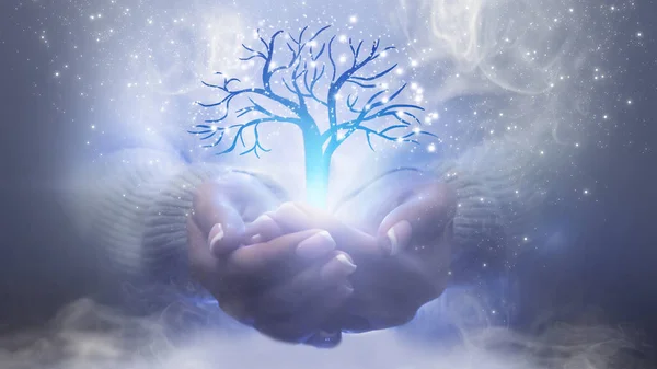 Magic Particles Emanating Female Hands Magic Particles Palms Magic ...