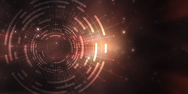 Dark tech abstract background with neon glow. Cyber circle laser figure ...