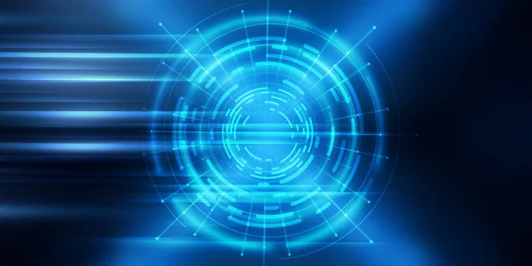 Dark tech abstract background with neon glow. Cyber circle laser figure ...