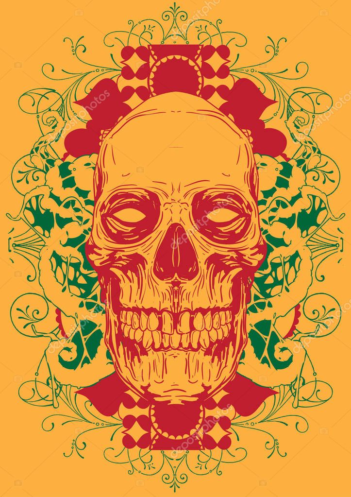 Formato vectorial de ilustración de cráneo tradicional 2024